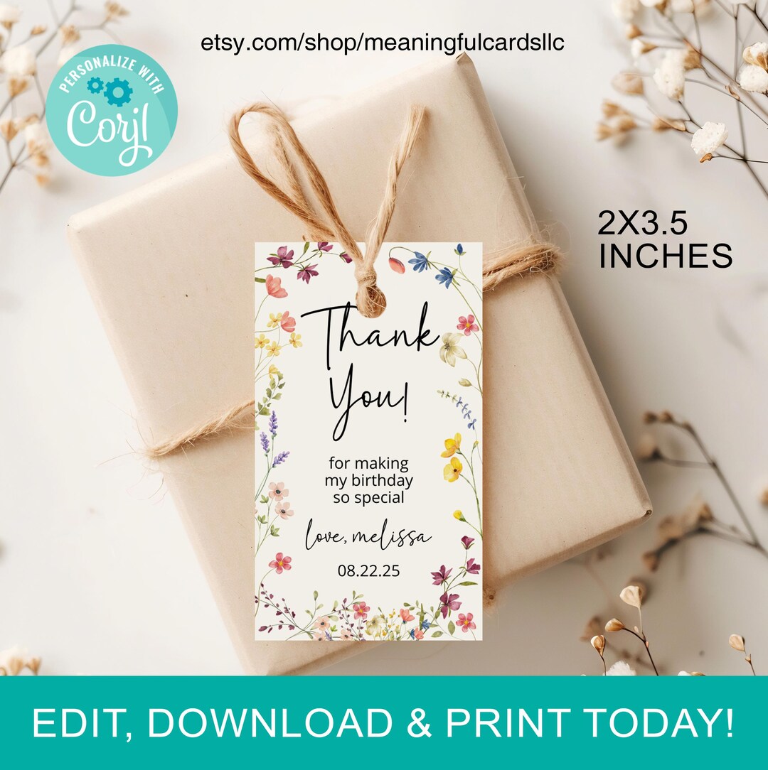 Wildflower Favor Tag Template, Wildflower Birthday, Floral Printable ...