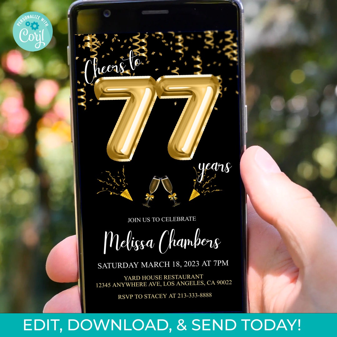 77th Birthday Invitation Editable 77th Invite Send Online Editable 77 ...