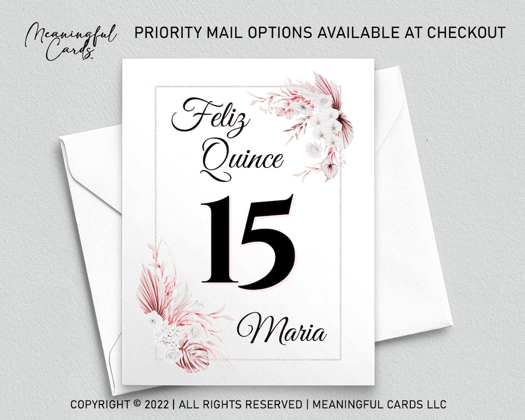 Feliz Quince 15th Birthday Card Personalized With Name, Quinceanera ...
