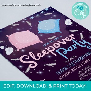 Editable Slumber Party Birthday Invitation Sleepover Birthday Invite ...