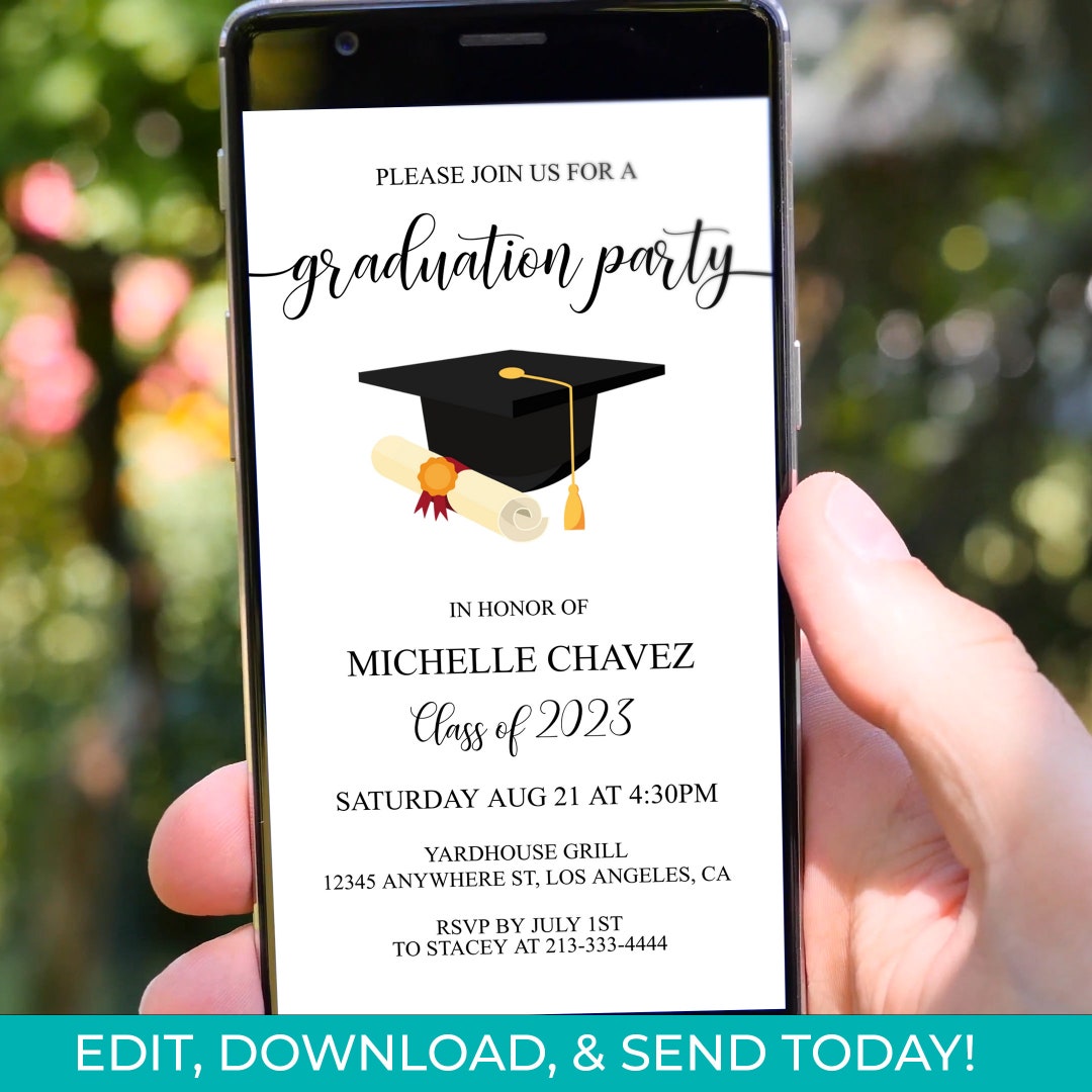 Editable Graduation Party Invitation Template, Electronic Invite ...