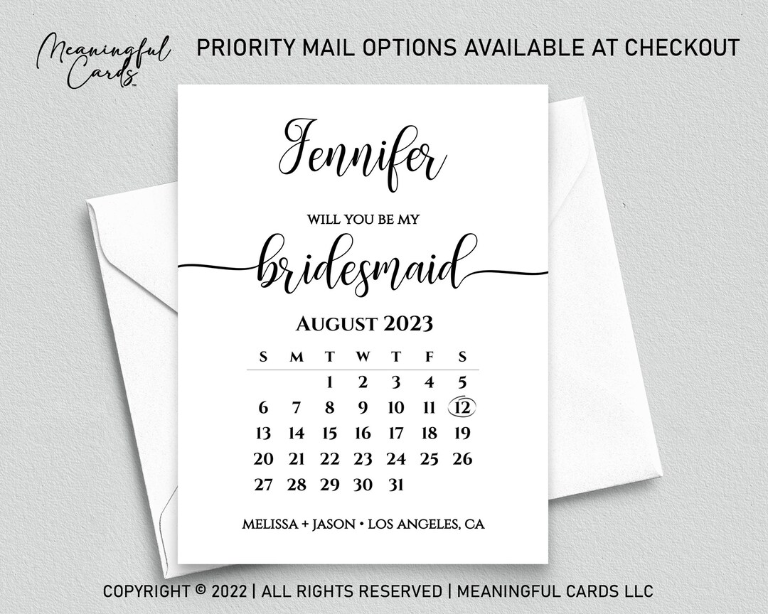 Bridesmaid Proposal Calendar Card, Minimalist Wedding Date - Etsy
