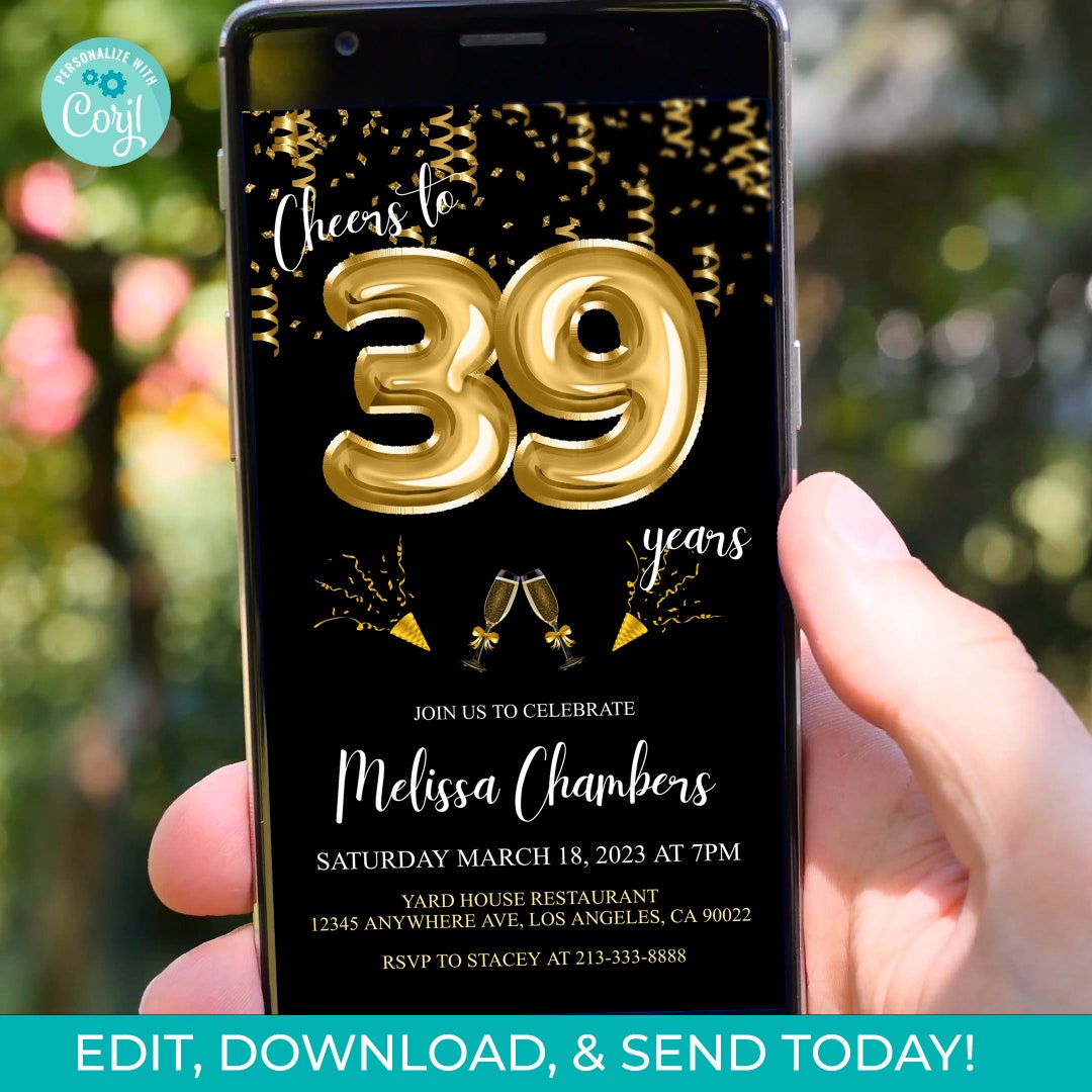 39th Birthday Invitation Editable 39th Invite Send Online Editable 39 ...