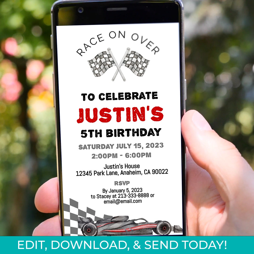 Editable Race on Over Party Birthday Digital Invitation Template ...