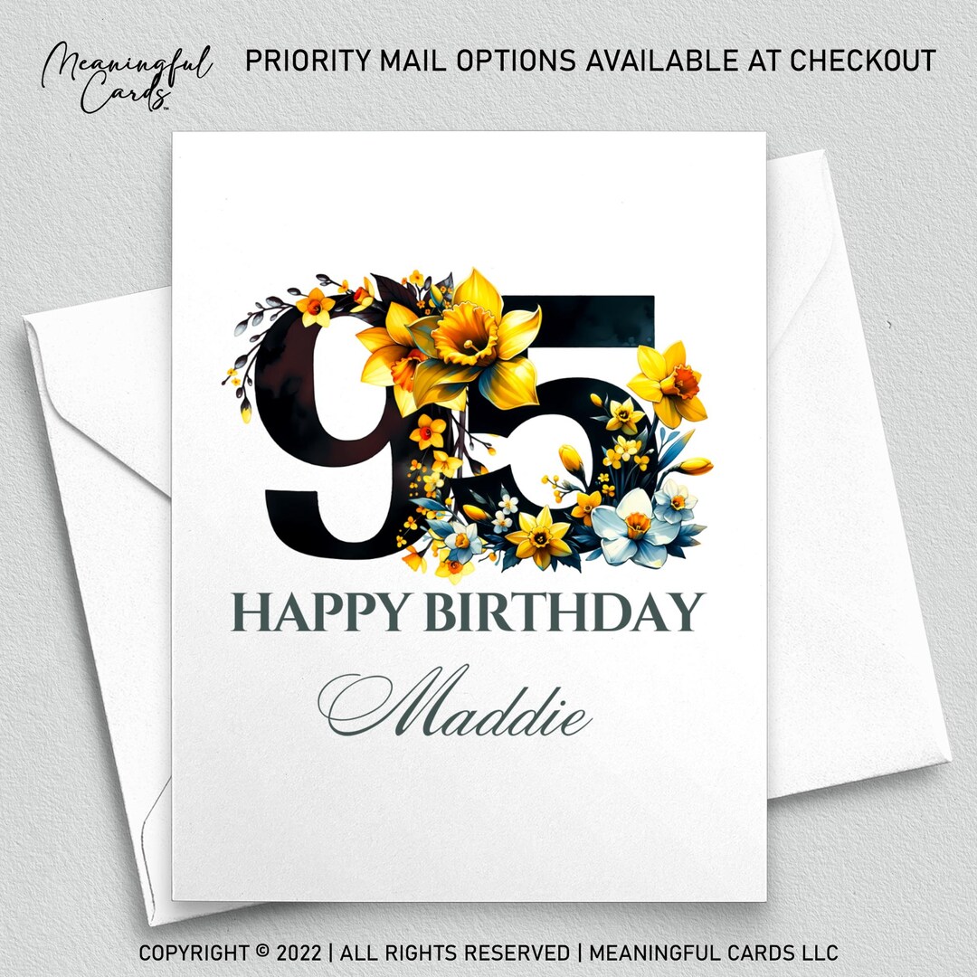 Personalized 95th Birthday Card Floral Design, Customized Ninety Fifth ...