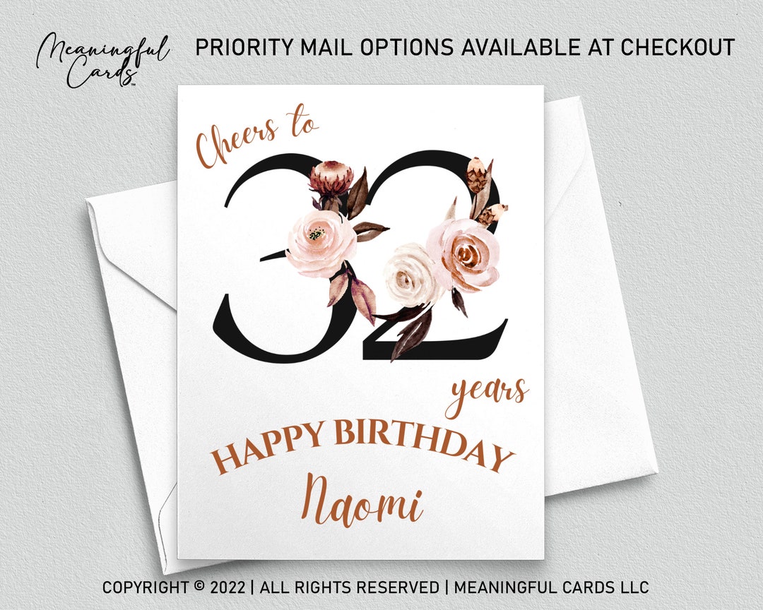 32nd Birthday Card, Personalized Floral Design, Custom Age - Etsy
