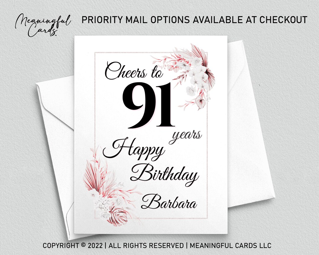 91st Birthday Card Personalized Birthday Card, Cheers to 91 Years ...