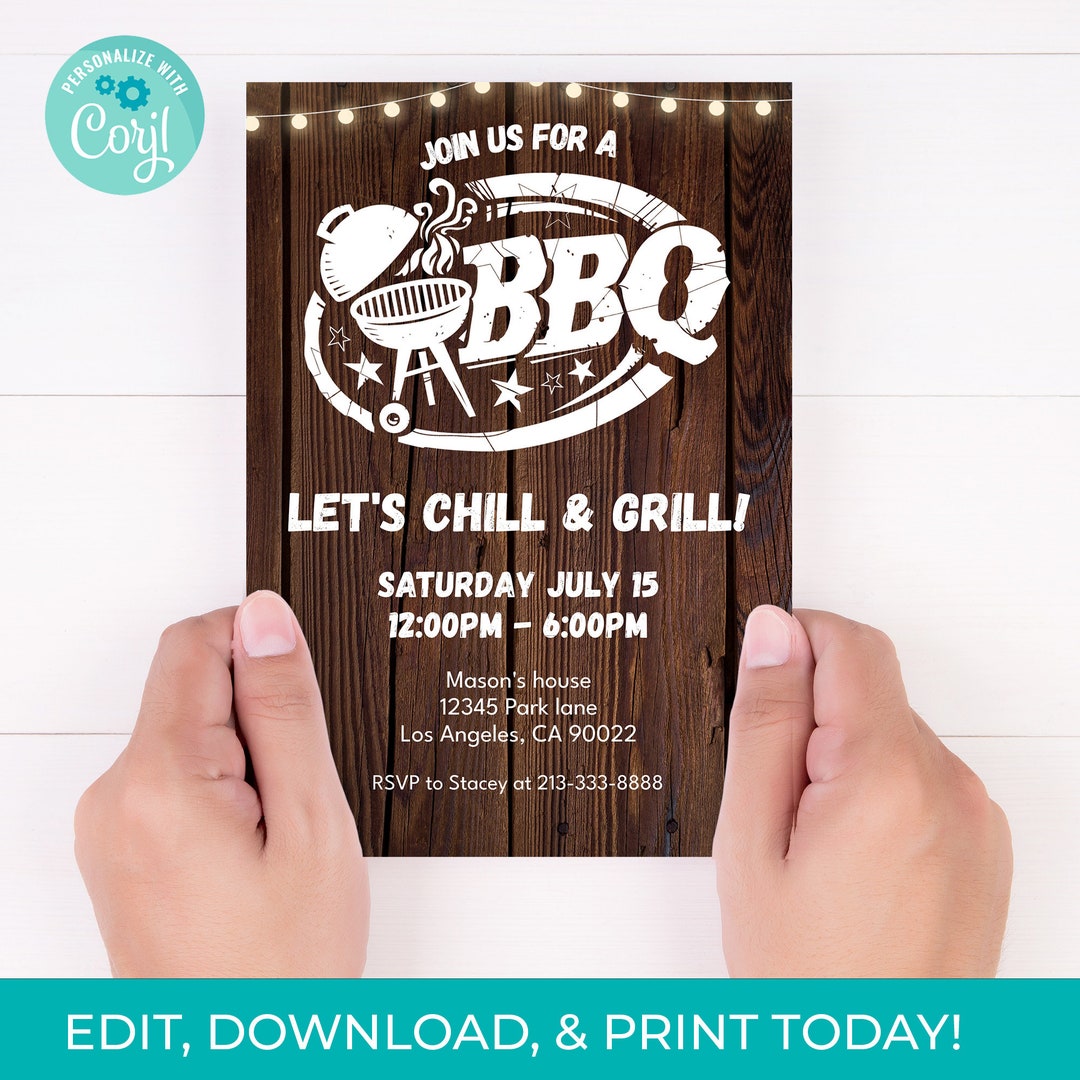 Editable BBQ Invitation Barbecue Birthday Party Download Summer Party ...