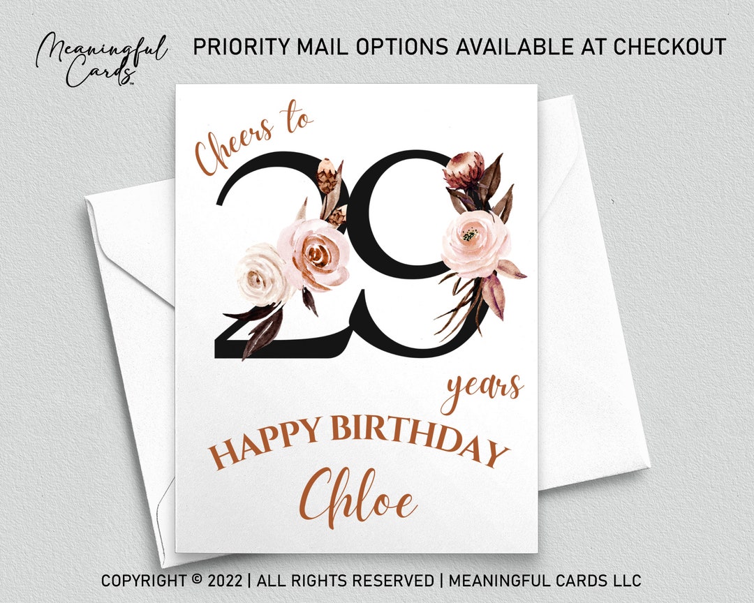 29th Birthday Card Personalized Birthday Card, Cheers to 29 Years ...