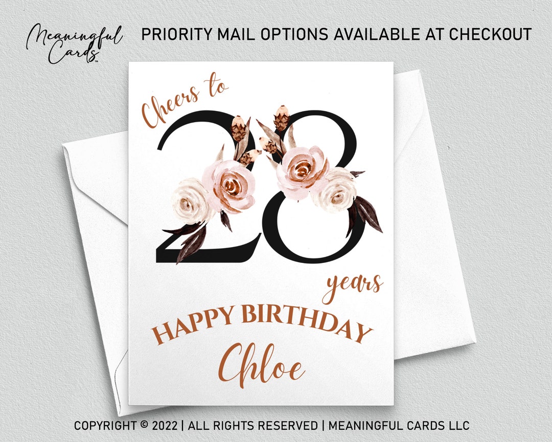 28th Birthday Card Personalized Birthday Card, Cheers to 28 Years ...