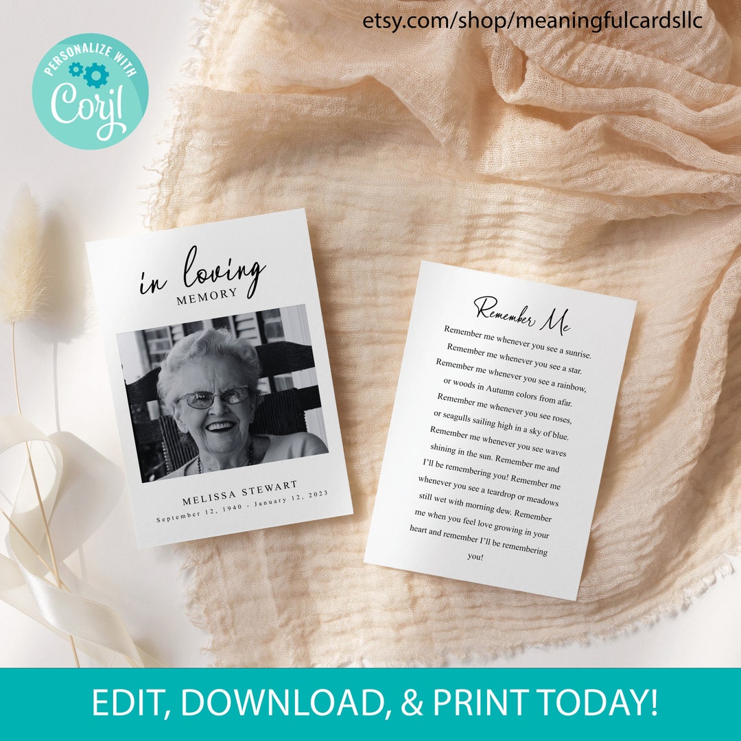 Prayer Card Template, Memorial Prayer Card, Minimalist Funeral, Prayer ...