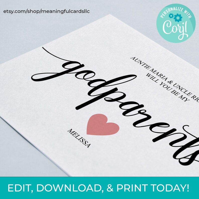 Editable Godparents Proposal Card Template, Minimalist Poem (digital ...
