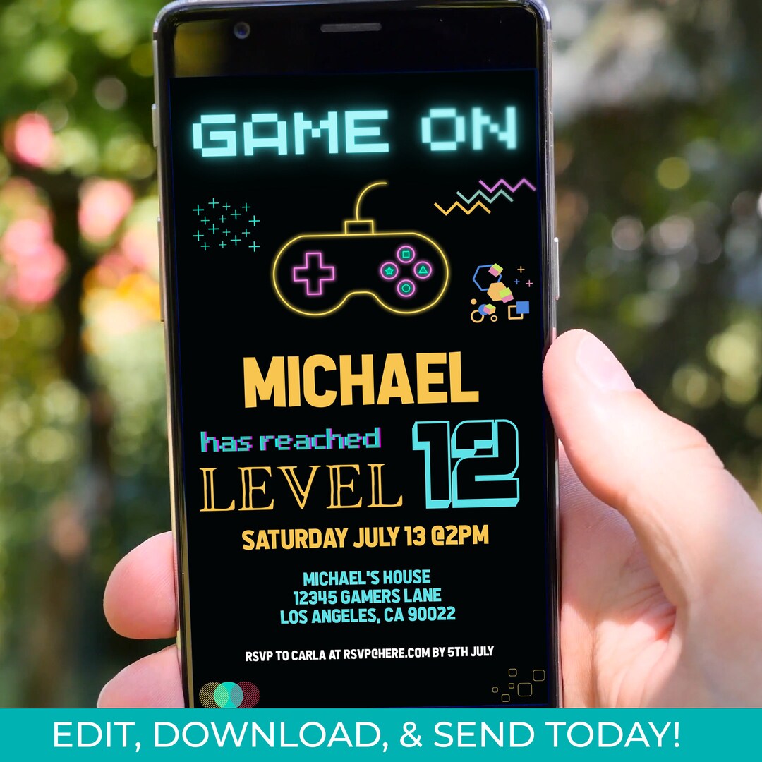 Editable Video Game Birthday Digital Invitation Template, Electronic ...