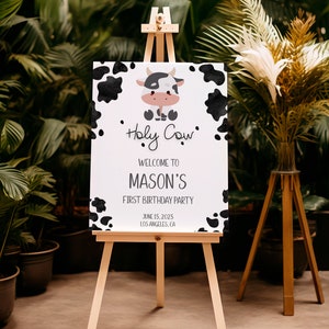Editable Holy Cow Theme Boy First Birthday Welcome Sign Printable, Farm ...