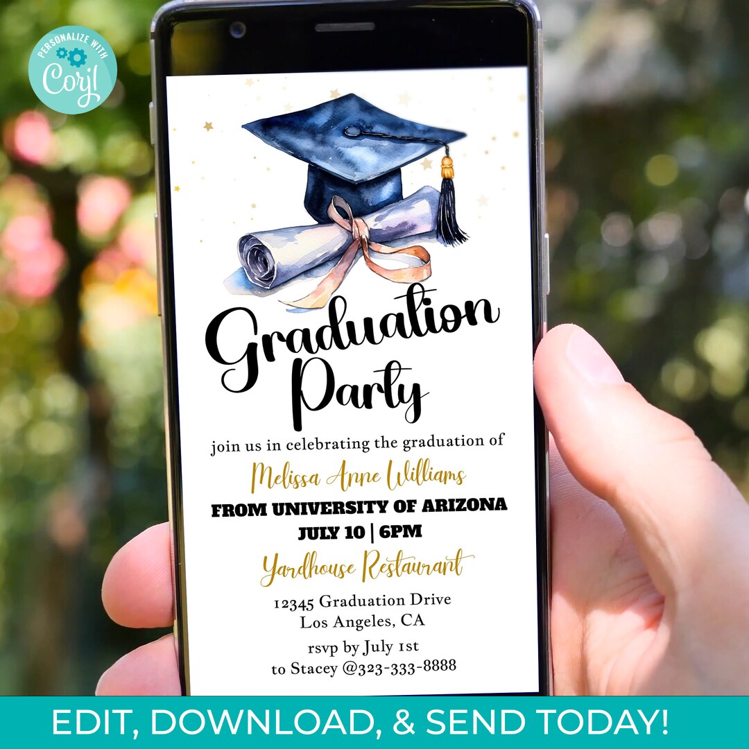 Editable Graduation Party Invitation Template, Electronic Invite ...
