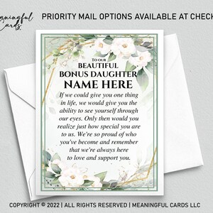 Personalized Bonus Daughter Birthday Card, Greenery Floral Design - Etsy