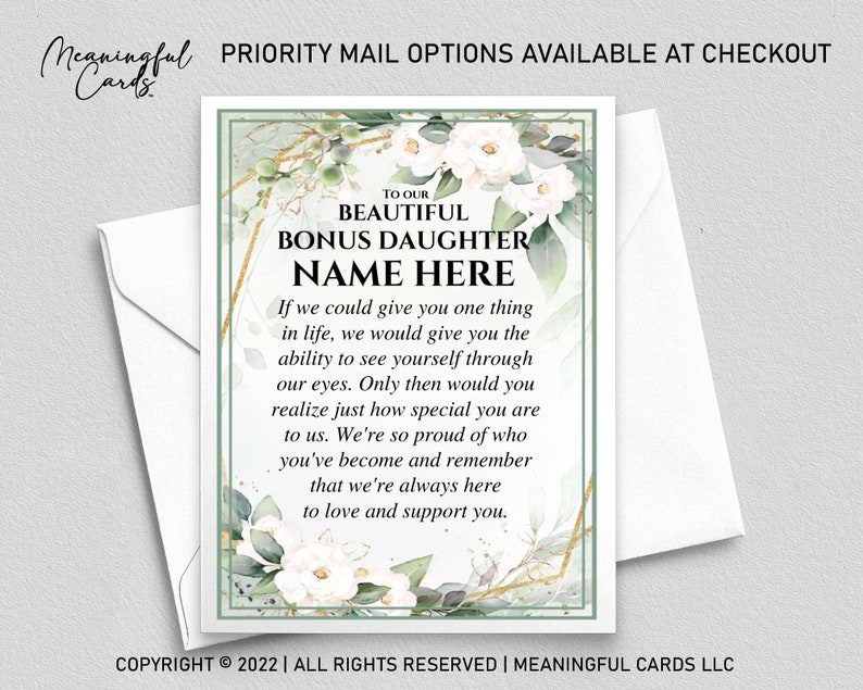 Personalized Bonus Daughter Birthday Card, Greenery Floral Design - Etsy