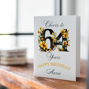 Personalized 64th Birthday Card Floral Design, Customized Sixty Fourth ...