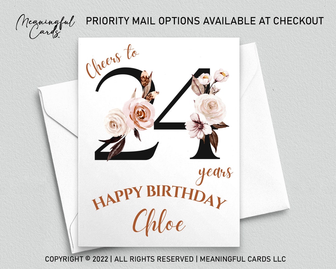 24th Birthday Card Personalized Birthday Card, Cheers to 24 Years ...