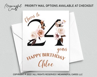 Happy 24th Birthday Card for Her, Birthday Card for 24th Birthday, Cute ...