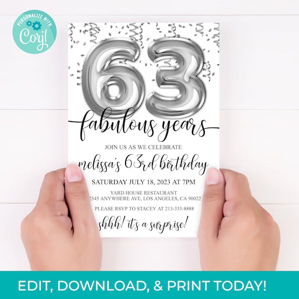 63rd Birthday Invitation - Etsy