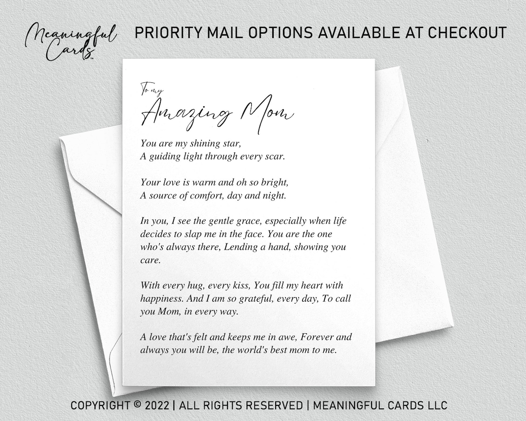 Sentimental Card for Mom Mother's Day Poem Card - Etsy