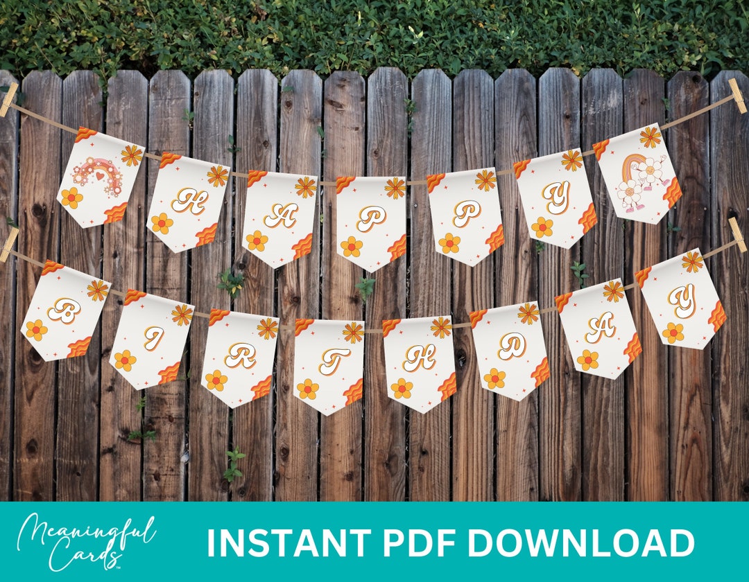 Happy Birthday Banner Retro Birthday Banner Groovy Retro Theme Birthday ...