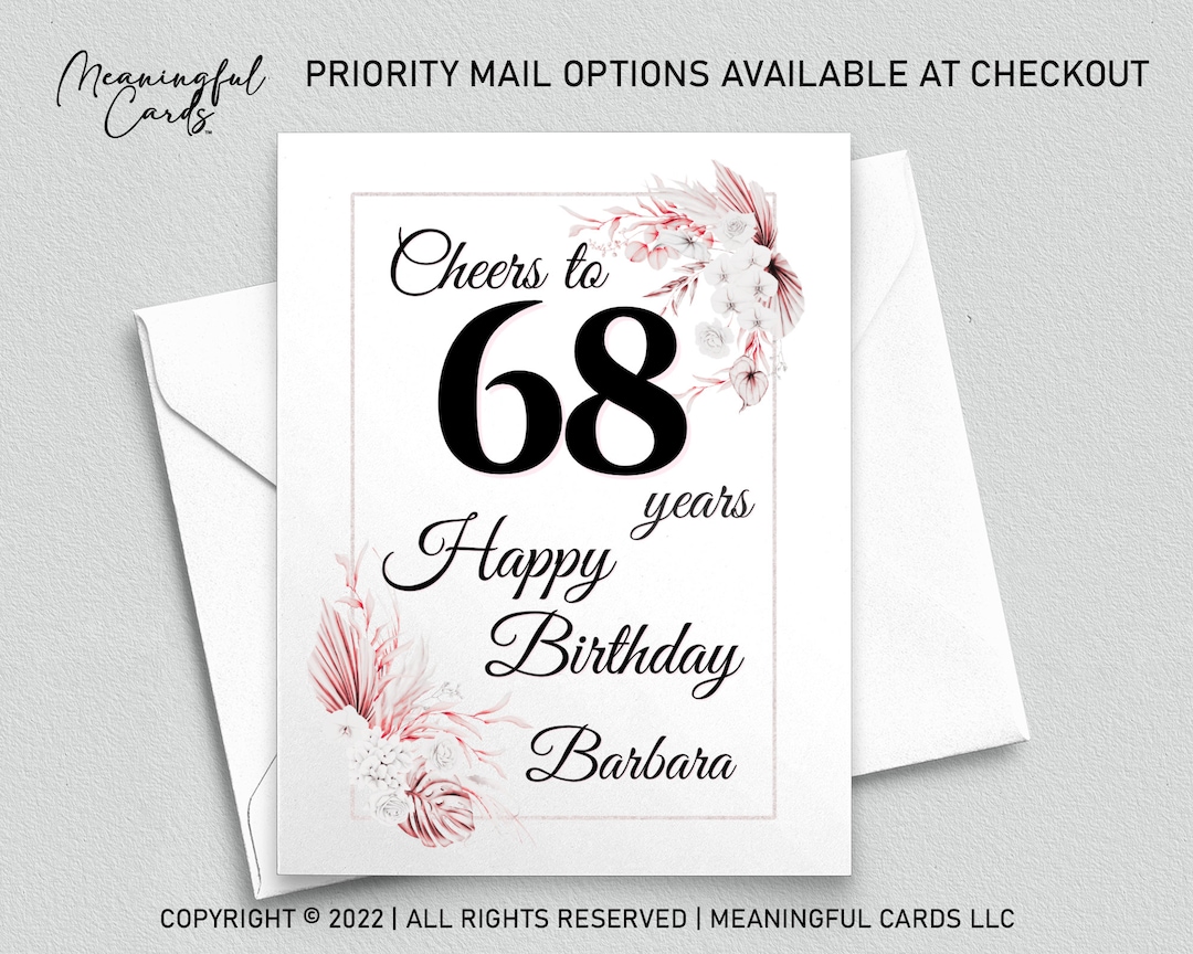 68th Birthday Card Personalized Birthday Card, Cheers to 68 Years ...