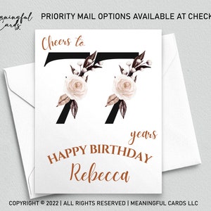 77th Birthday Card Personalized Birthday Card, Cheers to 77 Years ...