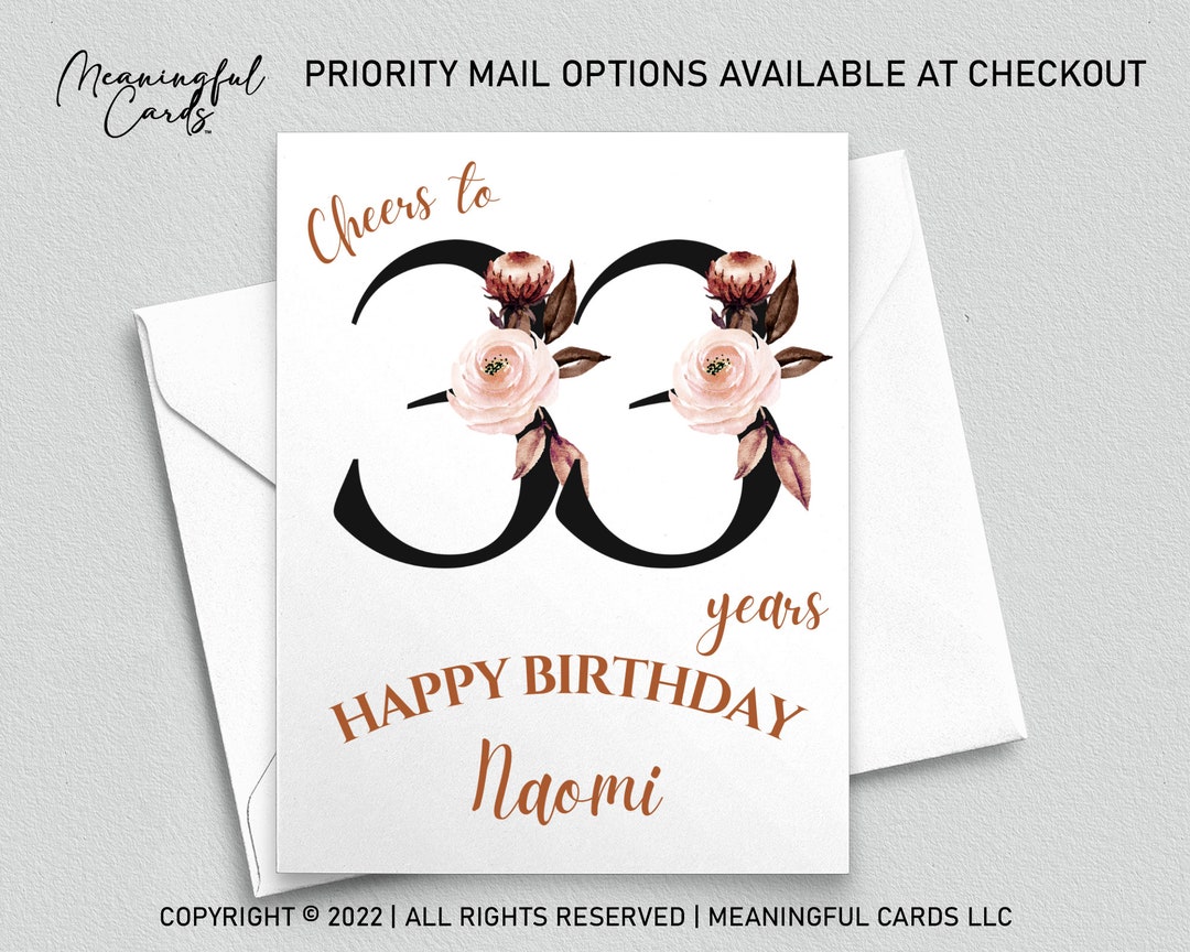33rd Birthday Card Personalized Birthday Card, Cheers to 33 Years ...