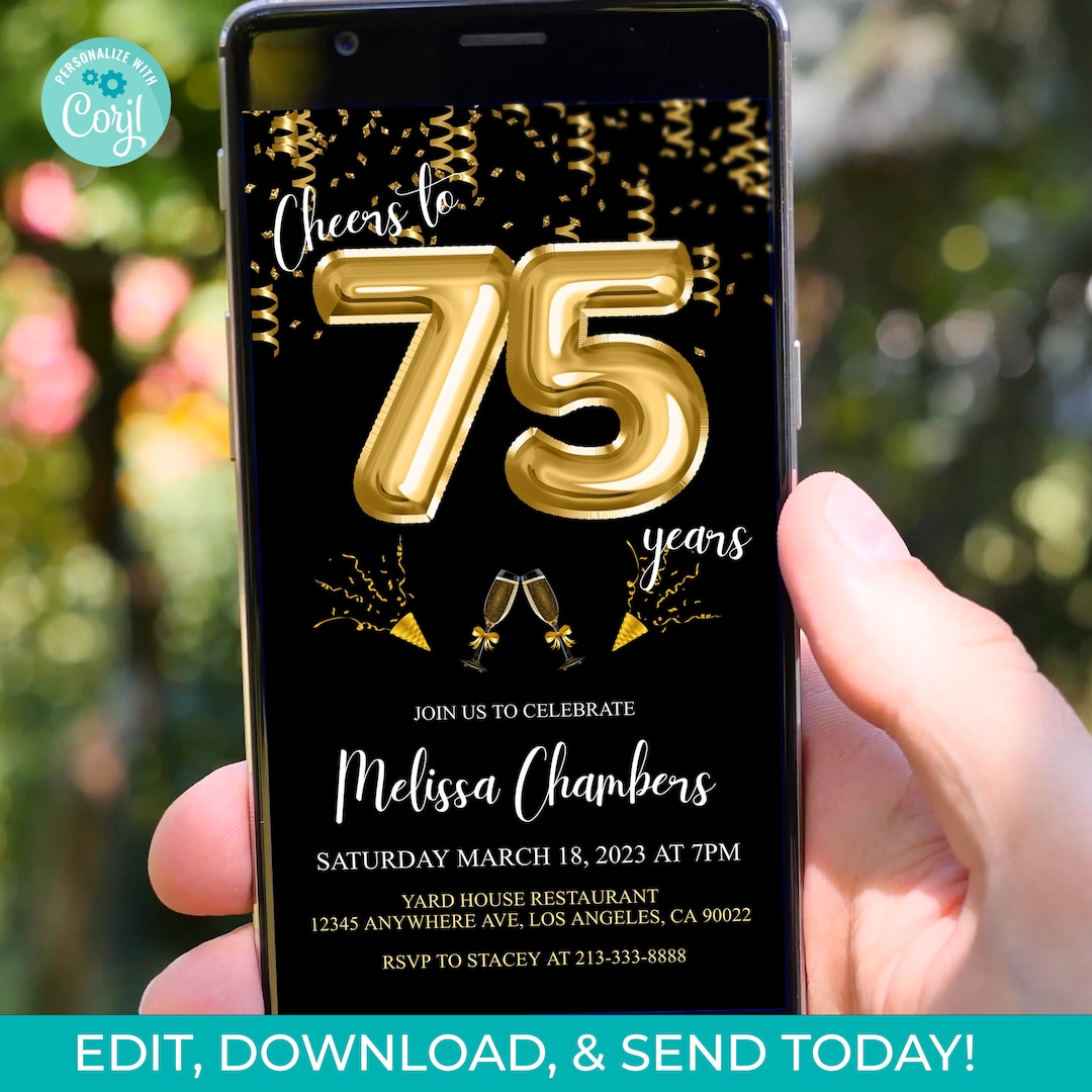75th Birthday Invitation Editable 75th Invite Send Online Editable 75 ...