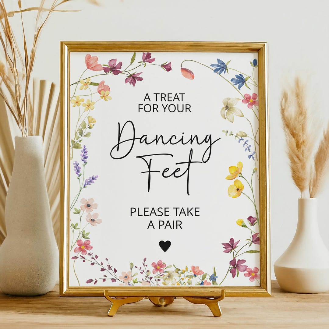 Dancing Feet Sign, Editable Wedding Dancing Shoes Template Wildflower ...