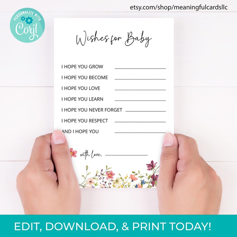 Wildflower Baby Shower Wishes Card Template (editable, Printable) - Etsy
