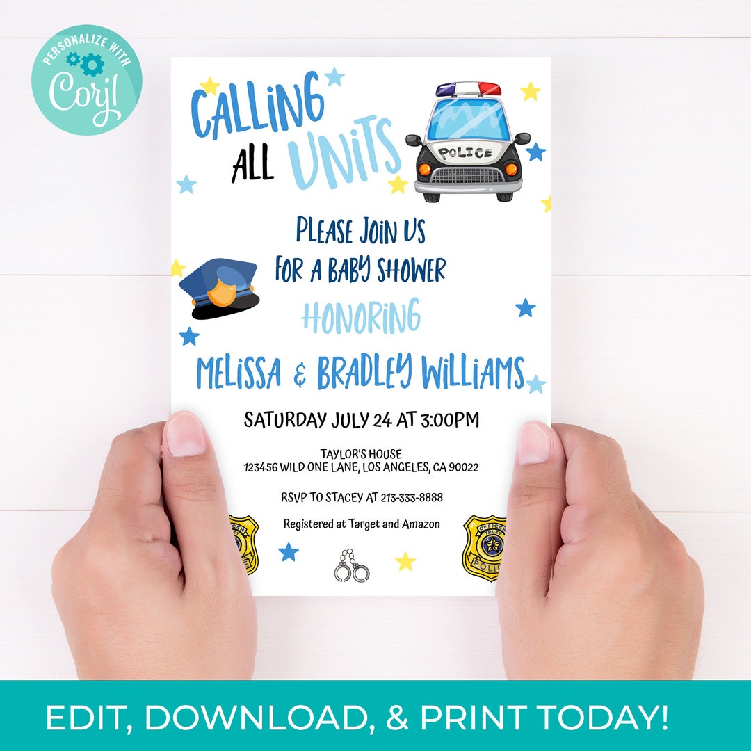 Police Theme Baby Shower Invitation, Police Baby Shower Invite, Digital ...