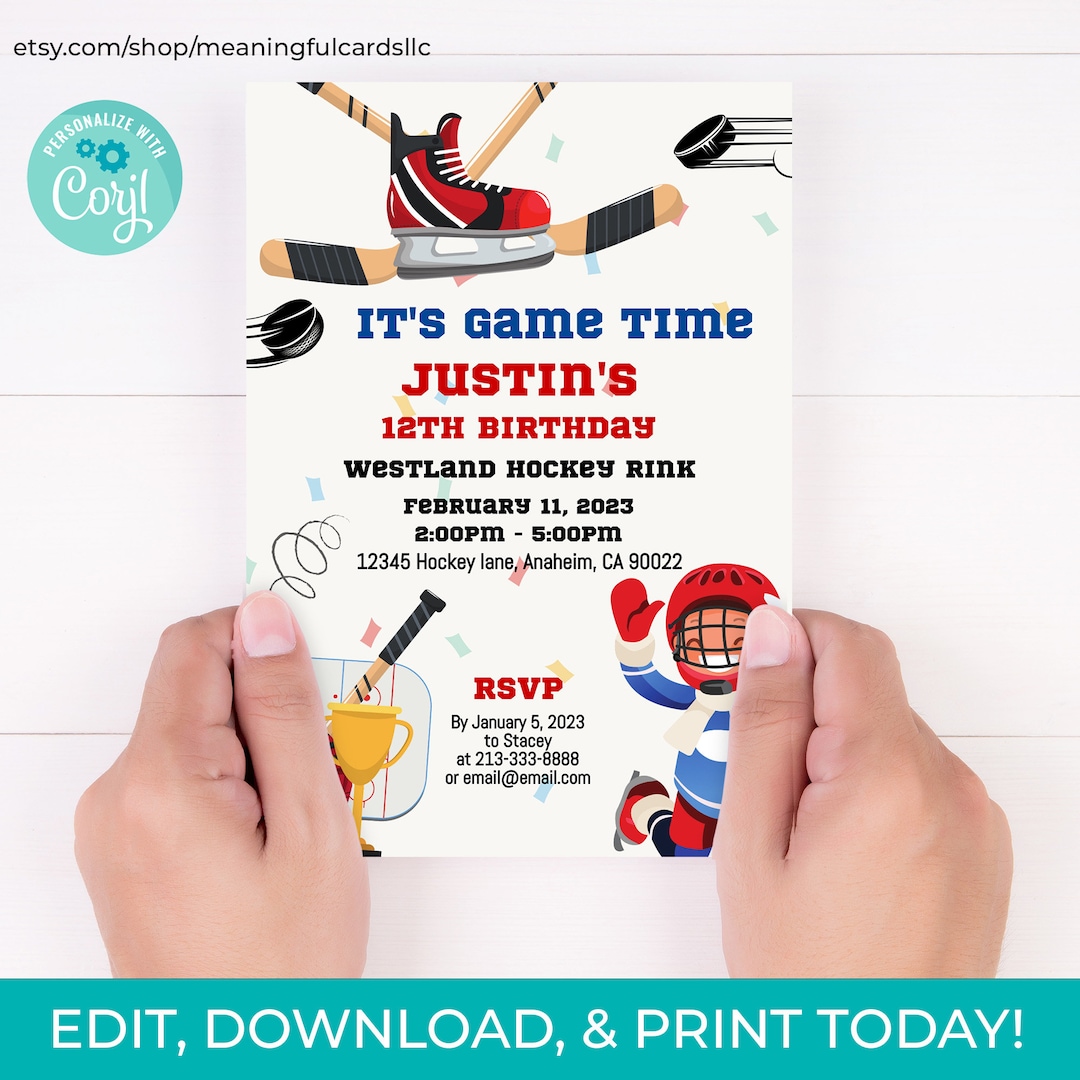 Editable Ice Hockey Birthday Party Invitation Customizable Ice Hockey ...