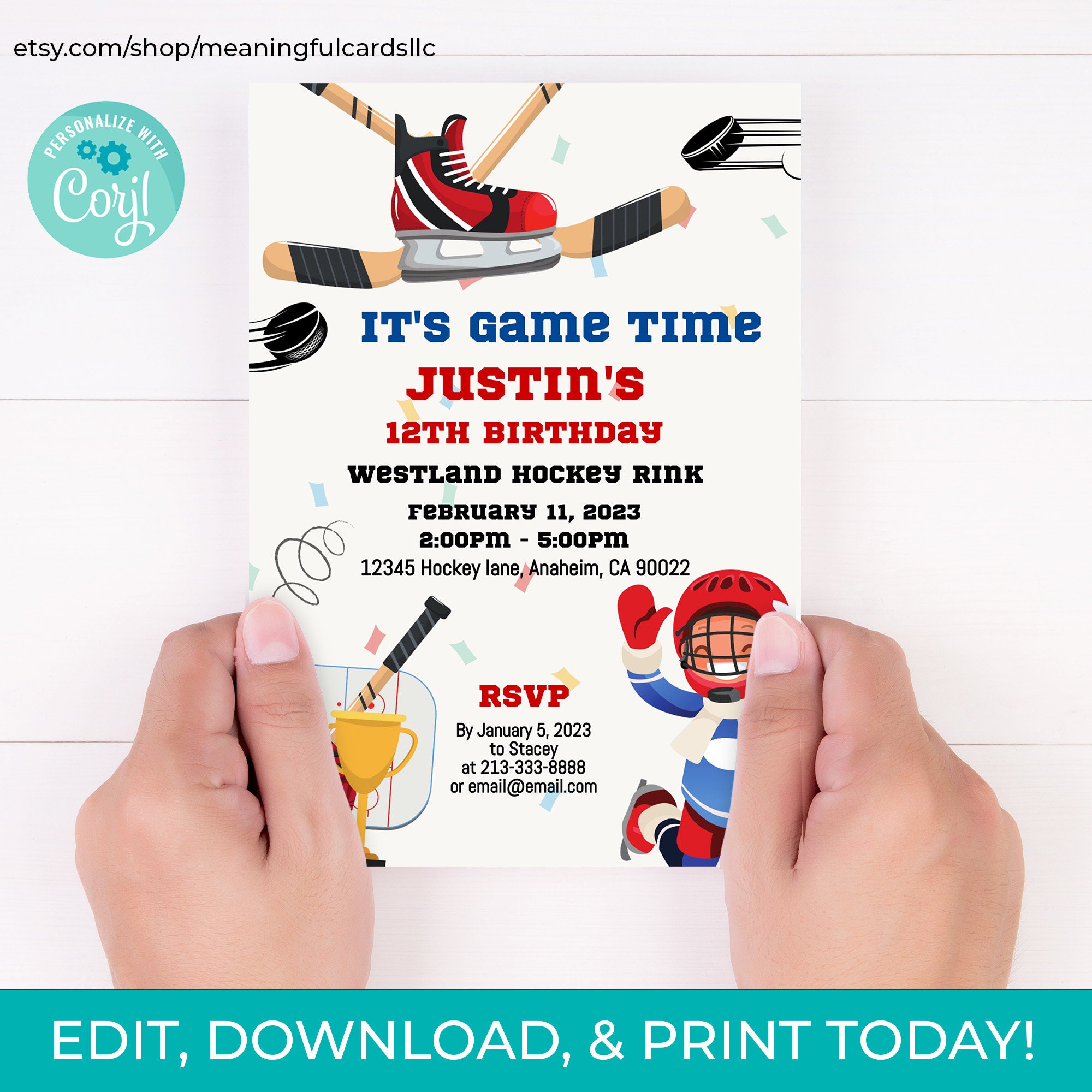 Ice Hockey Birthday Invitation, Rink Party, Customizable (digital File ...