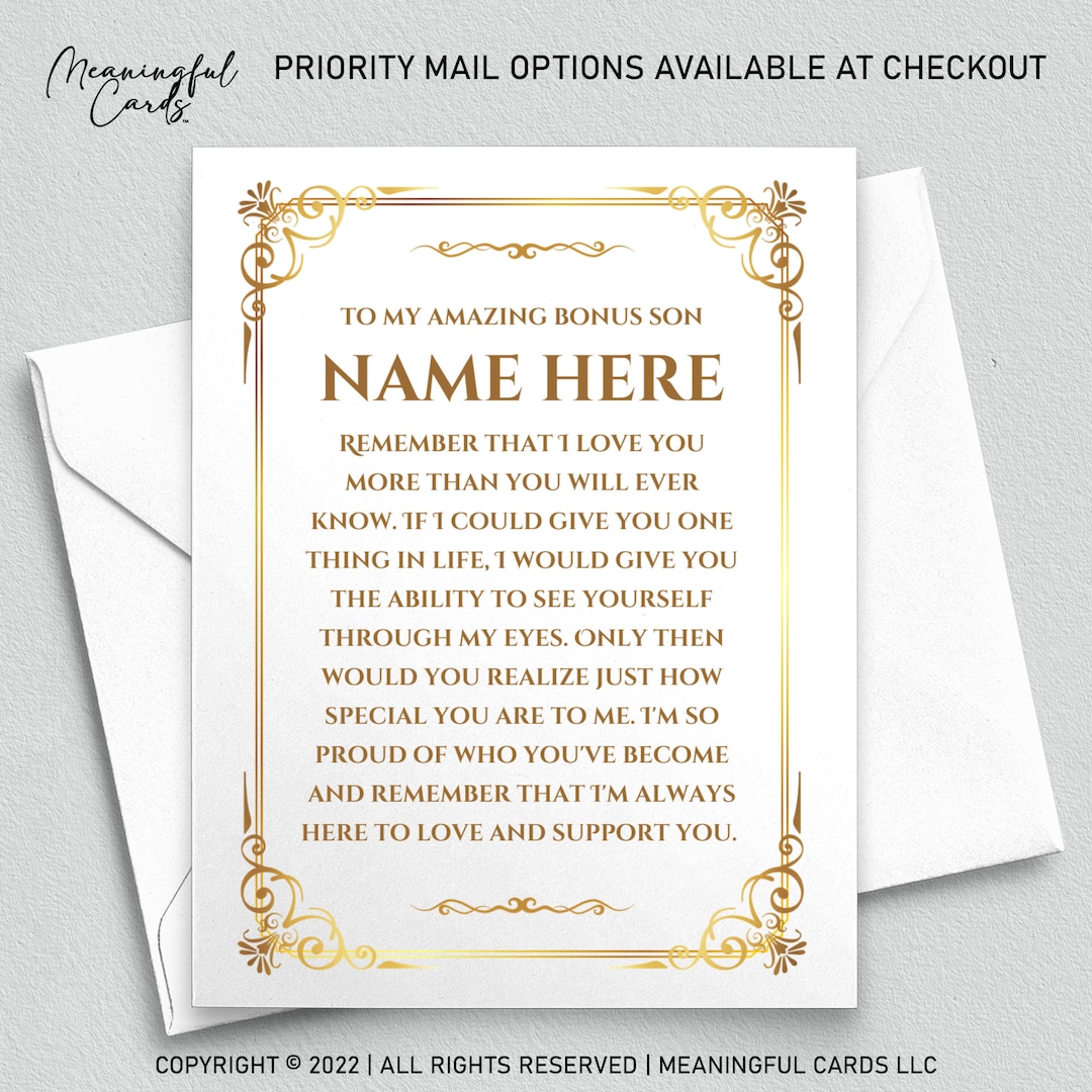 Personalized Bonus Son Birthday Card, Thoughtful Unique Special Card ...