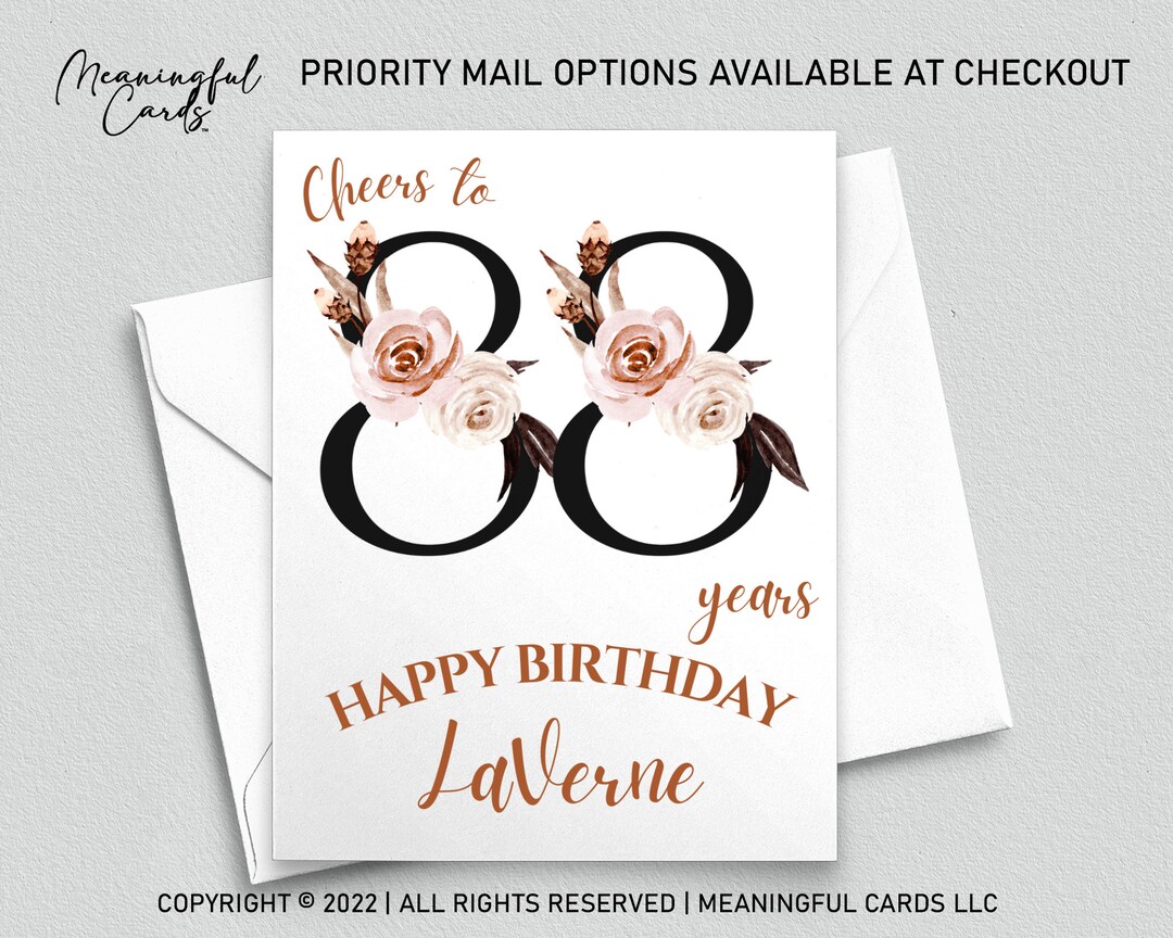 88th Birthday Card Personalized Birthday Card, Cheers to 88 Years ...