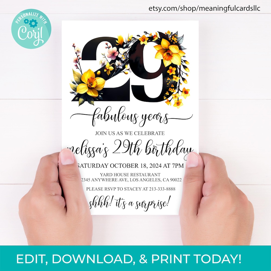 Floral 29th Birthday Invitation Template (digital Download) - Etsy