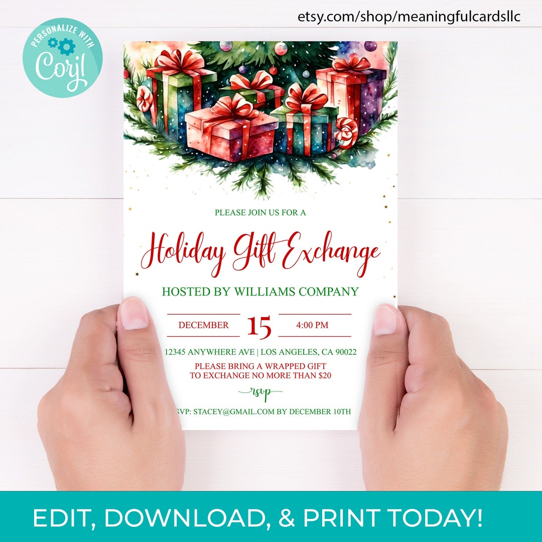 Holiday Gift Exchange Editable Digital Invitation Christmas Holiday ...