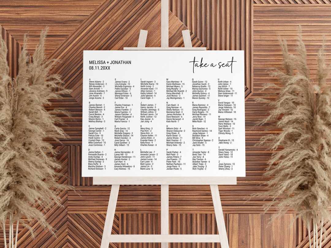 Editable Minimalist Seating Chart Template, Alphabetical Seating Chart ...