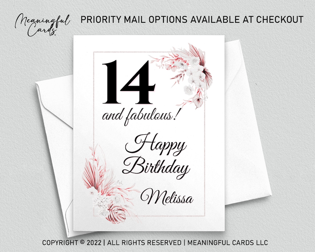 14th Birthday Card Personalized Birthday Card, 14 and Fabulous Custom ...