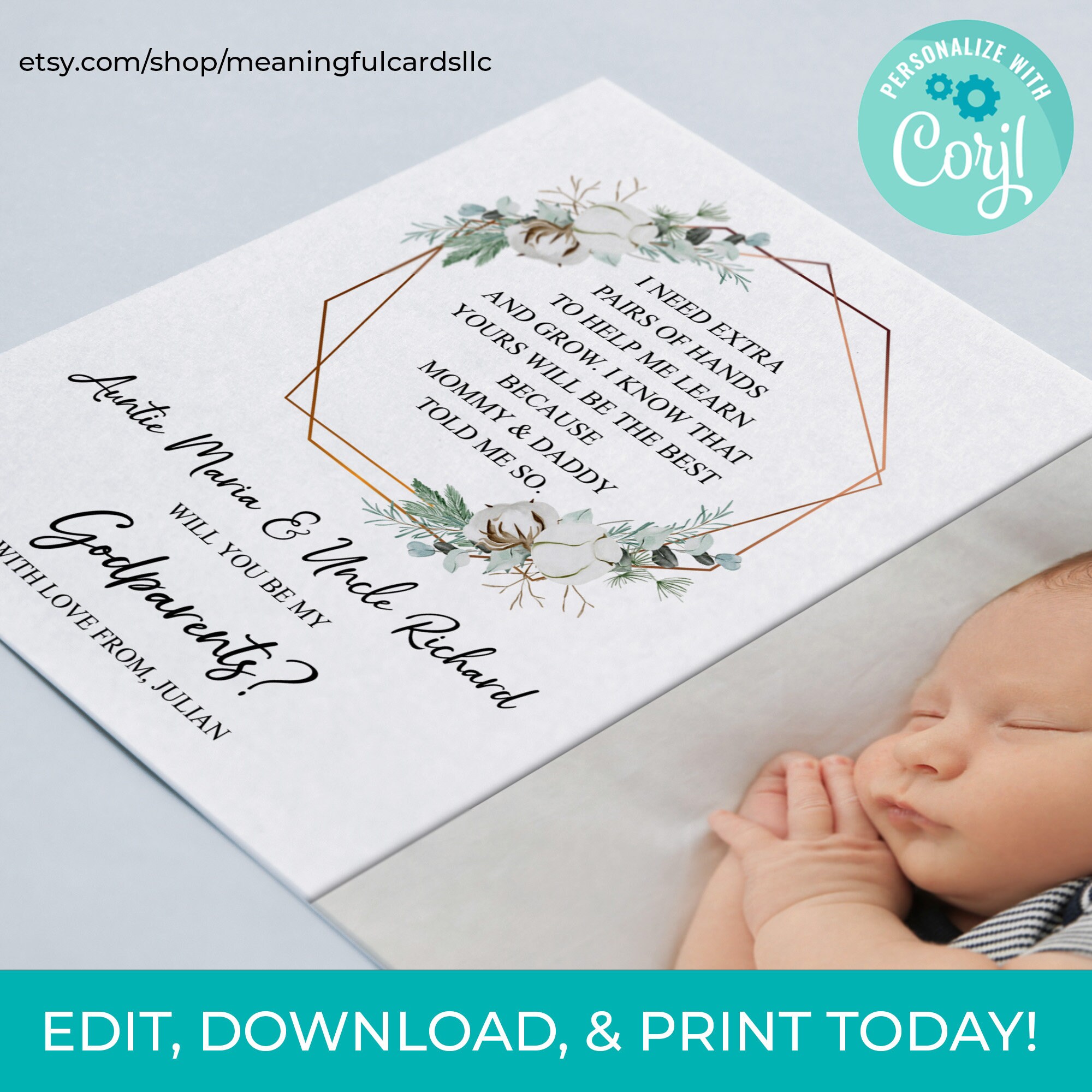 Godparent Proposal Card With Photo, Editable Template (digital Download ...