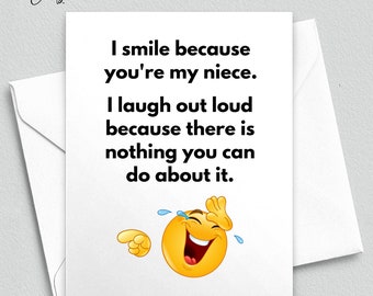 Niece Card, Funny Card for Niece, Thank You for Being My Niece, Folded 5x7 White Card - Etsy