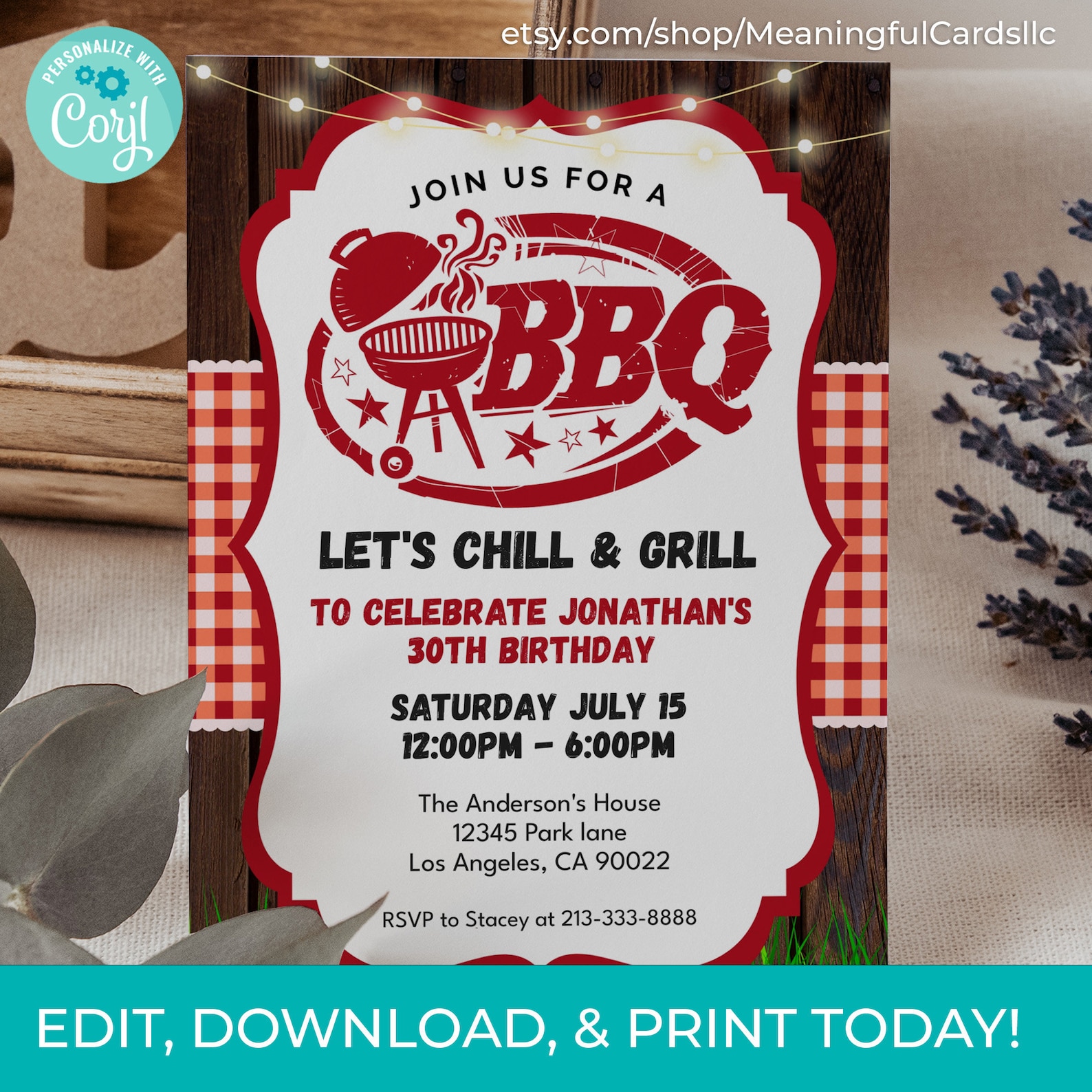 Editable BBQ Birthday Invitation, Backyard Cookout (digital Download ...