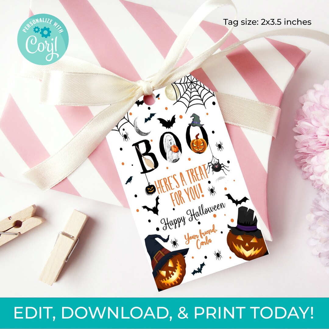 Editable Halloween Favor Tags, Here's a Treat for You Labels Halloween ...