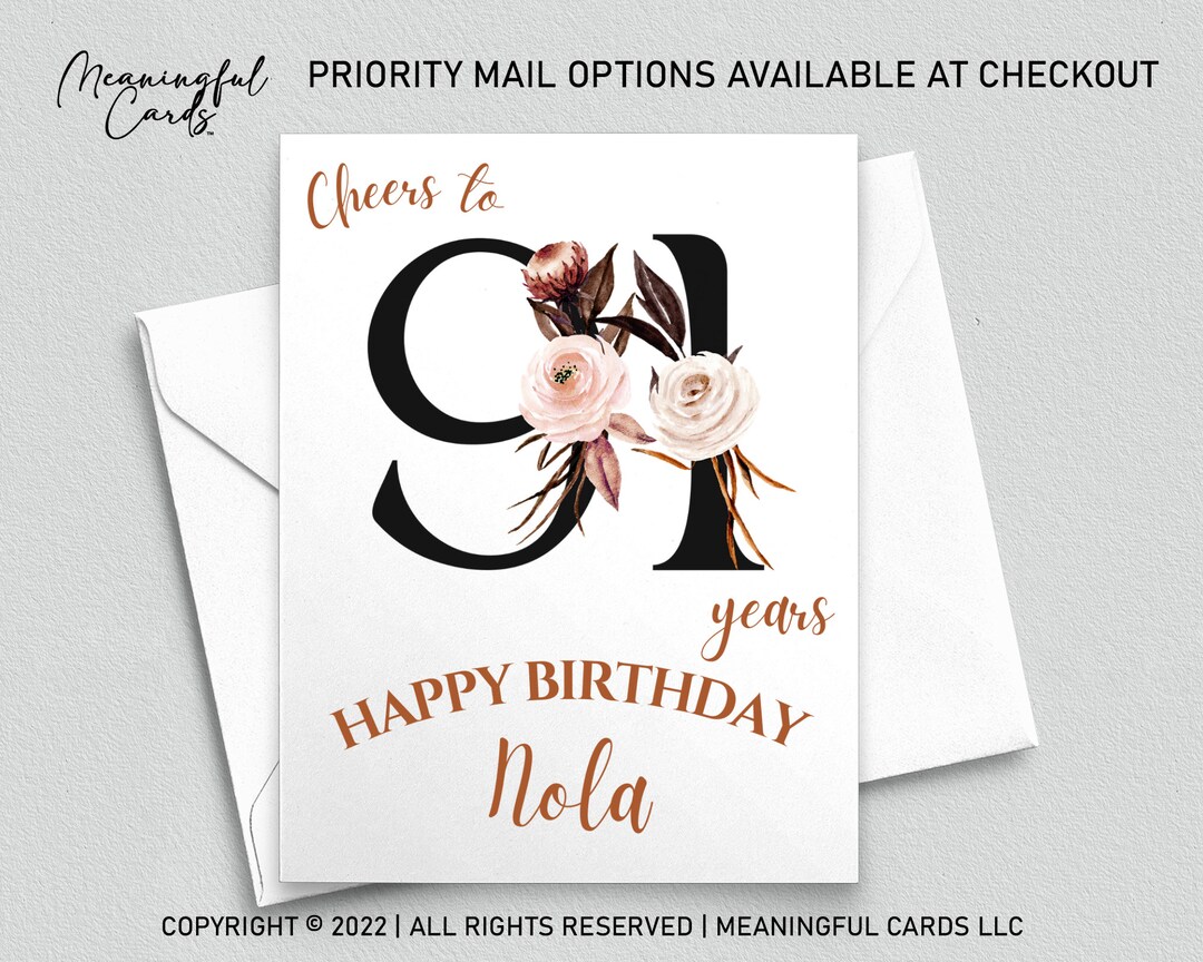 91st Birthday Card Personalized Birthday Card, Cheers to 91 Years ...
