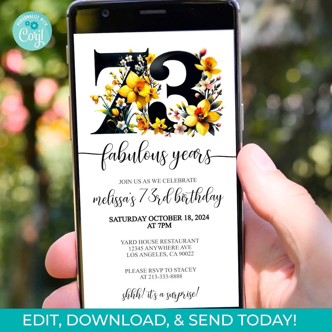 Editable 73rd Birthday Invitation Template, DIY 73rd Birthday Party ...