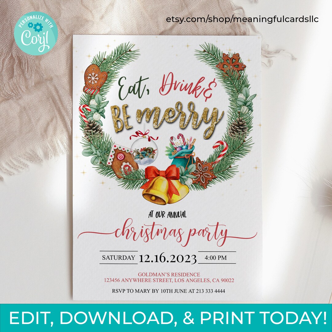 Christmas Party Digital Invitation Eat Drink & Be Merry Holiday Party ...