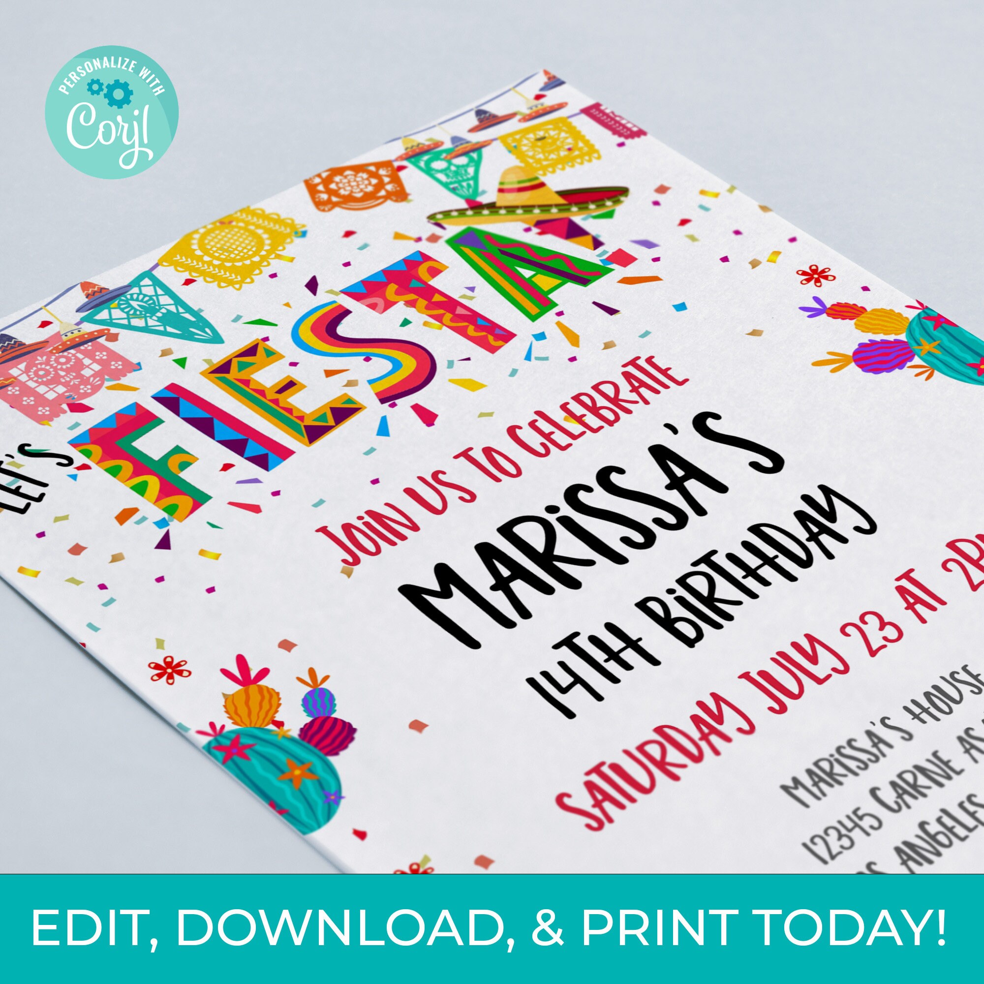 Editable Fiesta Birthday Invitation Template, Cactus Party (digital ...